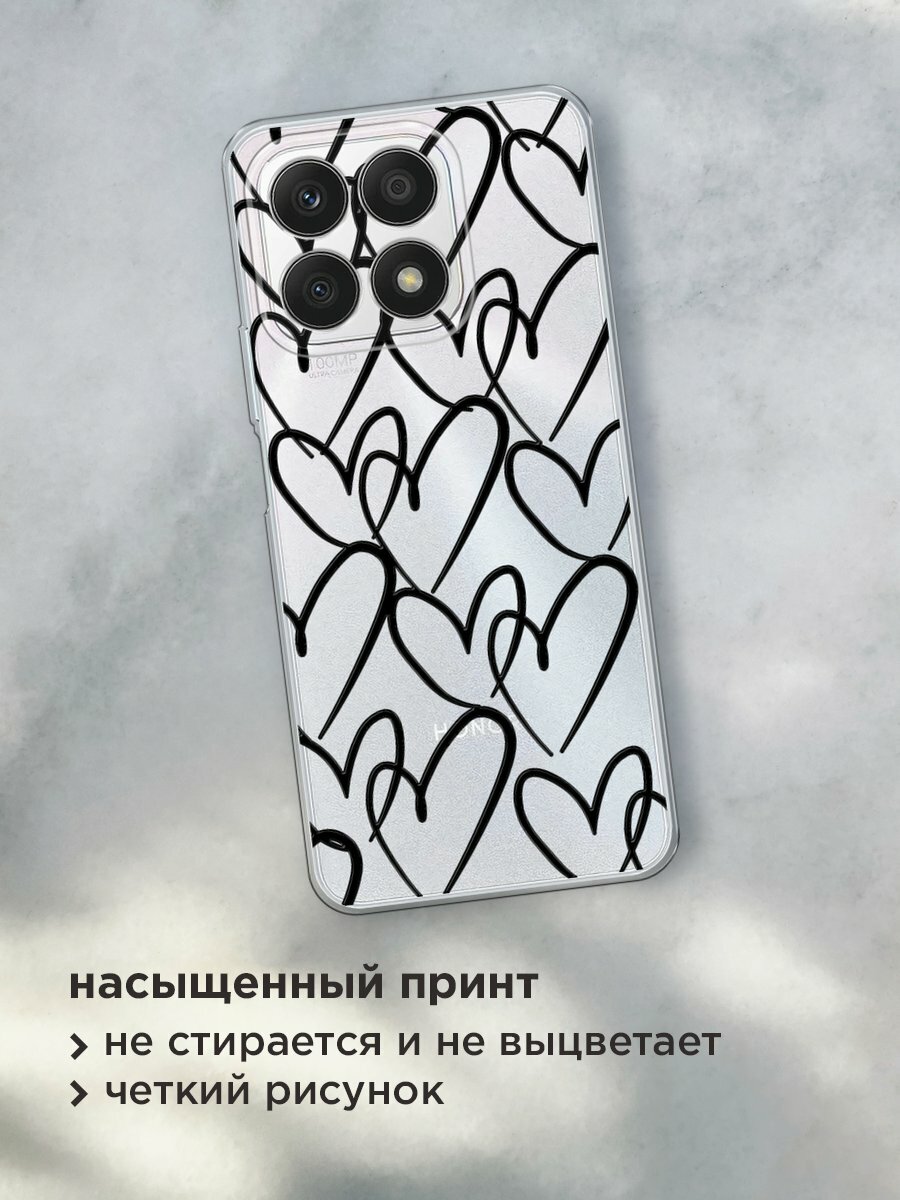 Чехол на Honor X8A / Хонор X8A с принтом "Hearts doodle black 1" — фото 1
