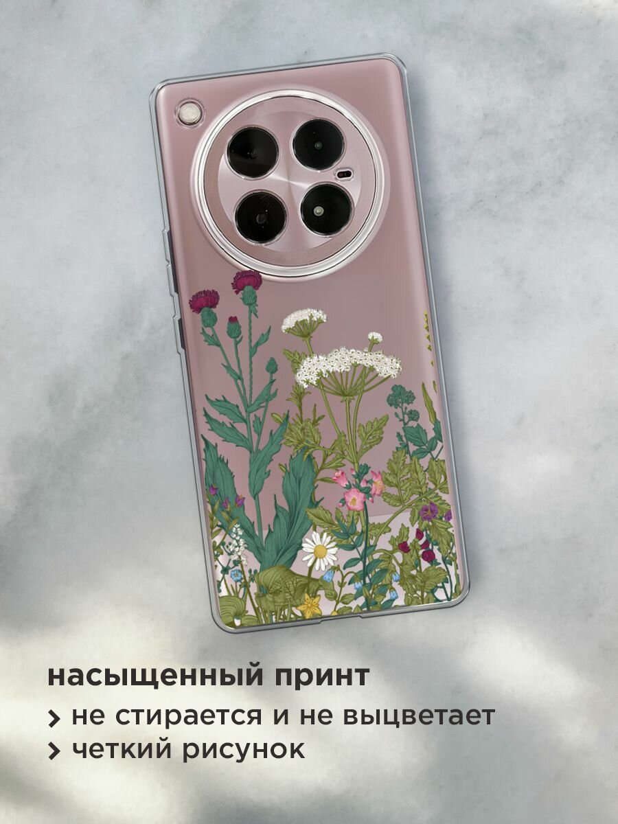 Чехол на Infinix Zero 40 4G / Инфиникс Зеро 40 4G с принтом "Дикие полевые цветы", прозрачный — фото 1