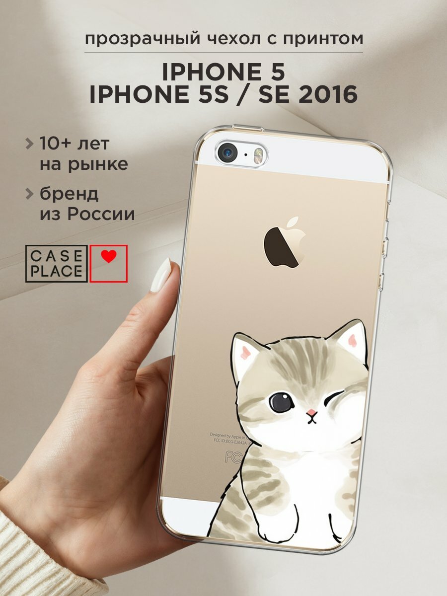 Чехол на Apple iPhone 5/5S/SE / Айфон 5/5S/SE с принтом "Пухлый котик", прозрачный