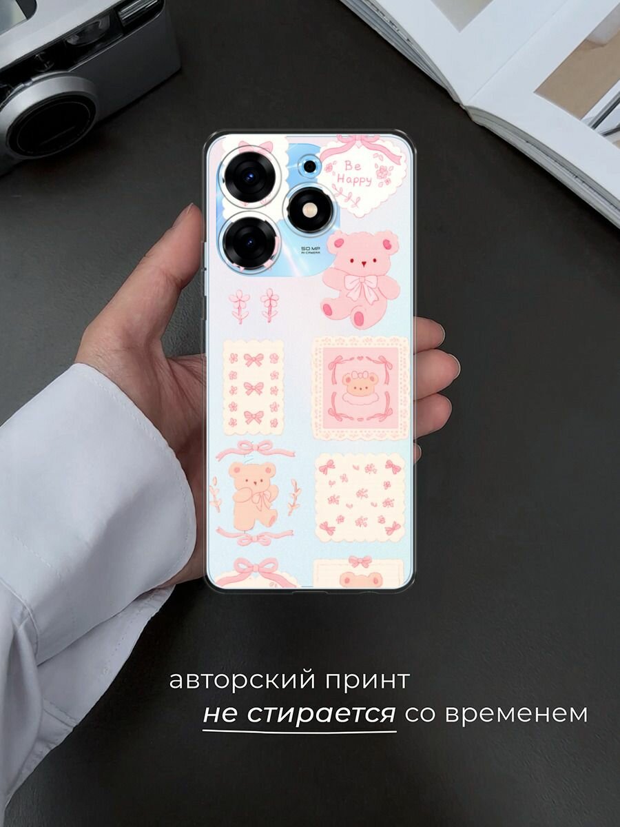 Чехол на Tecno Spark 10 Pro / Текно Спарк 10 Про с принтом "Розовые марки", прозрачный — фото 1