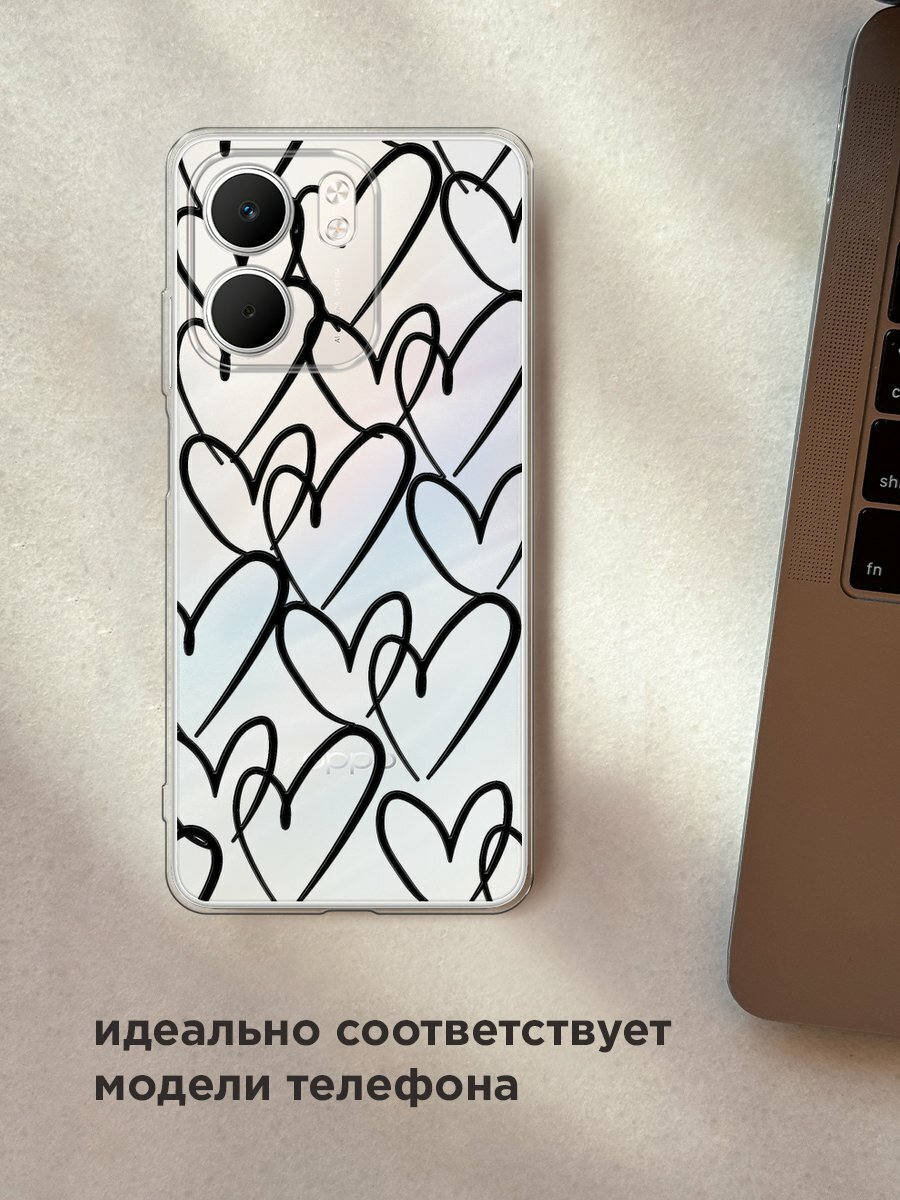 Чехол на Oppo A5x / Оппо А5x с принтом "Hearts doodle black 1" — фото 1