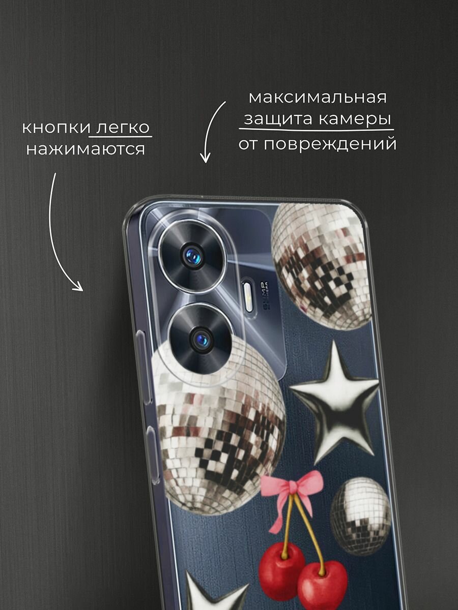 Чехол на Realme C55 / Реалми C55 с принтом "Стильная подборка", прозрачный — фото 1