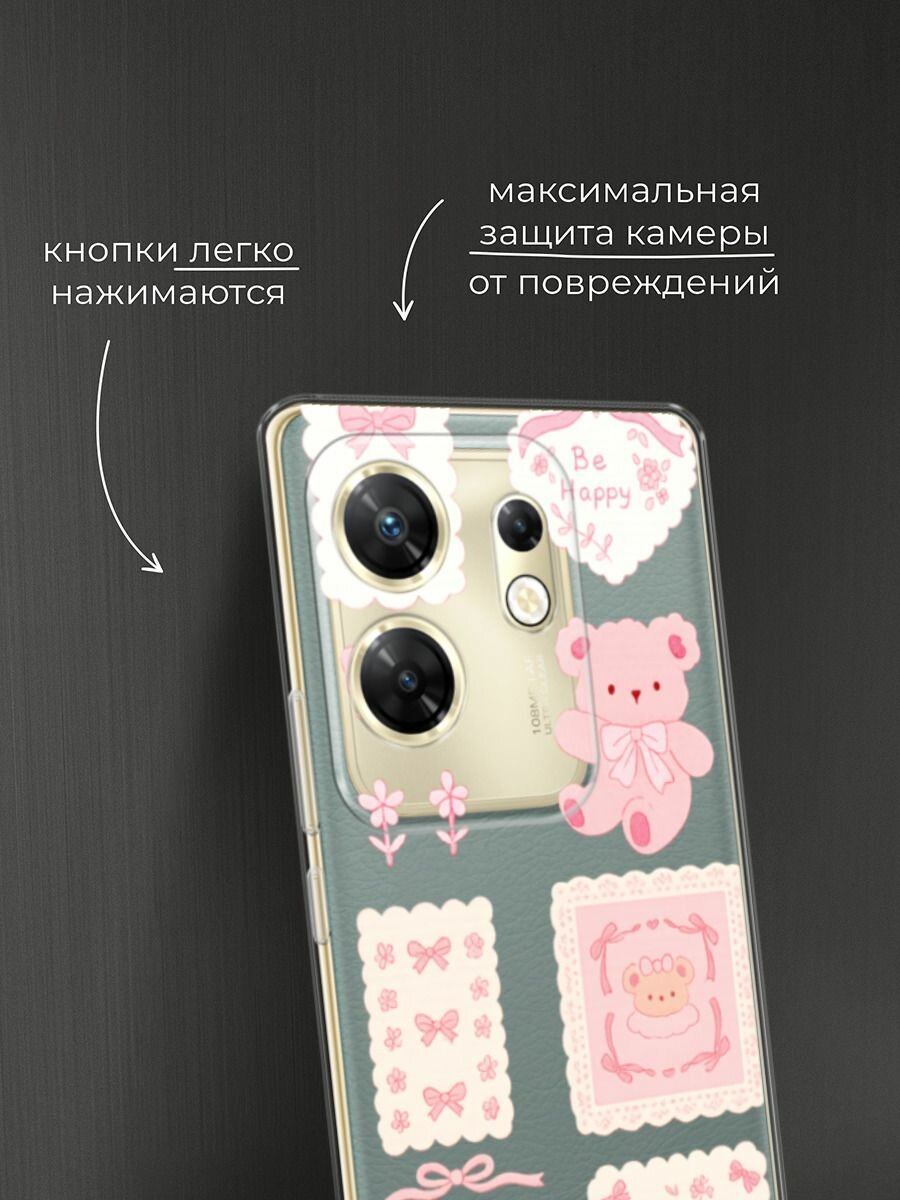 Чехол на Infinix Zero 30 4G / Инфиникс Зеро 30 4G с принтом "Розовые марки", прозрачный — фото 1