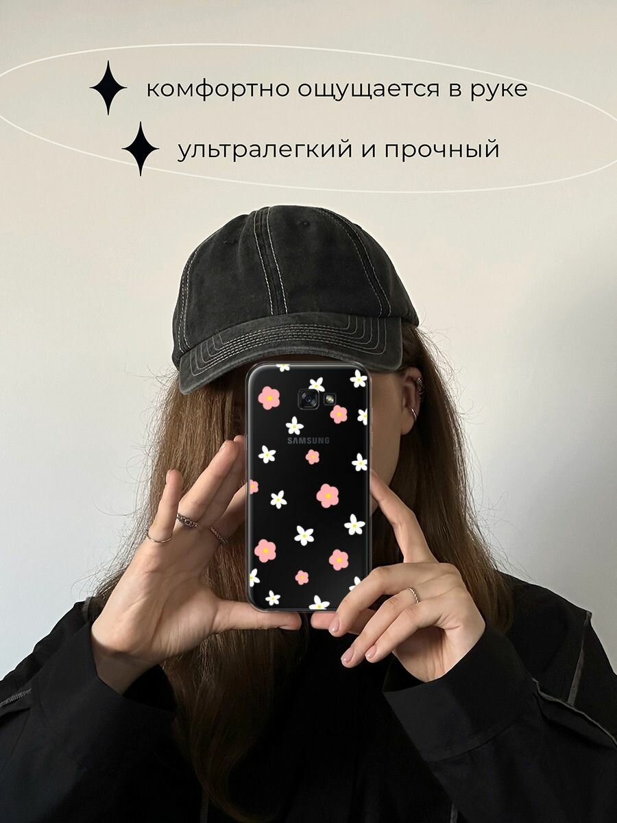 Чехол на Samsung Galaxy A7 2017 / Самсунг Галакси А7 2017 с принтом "Розовые и белые цветы", прозрачный — фото 1