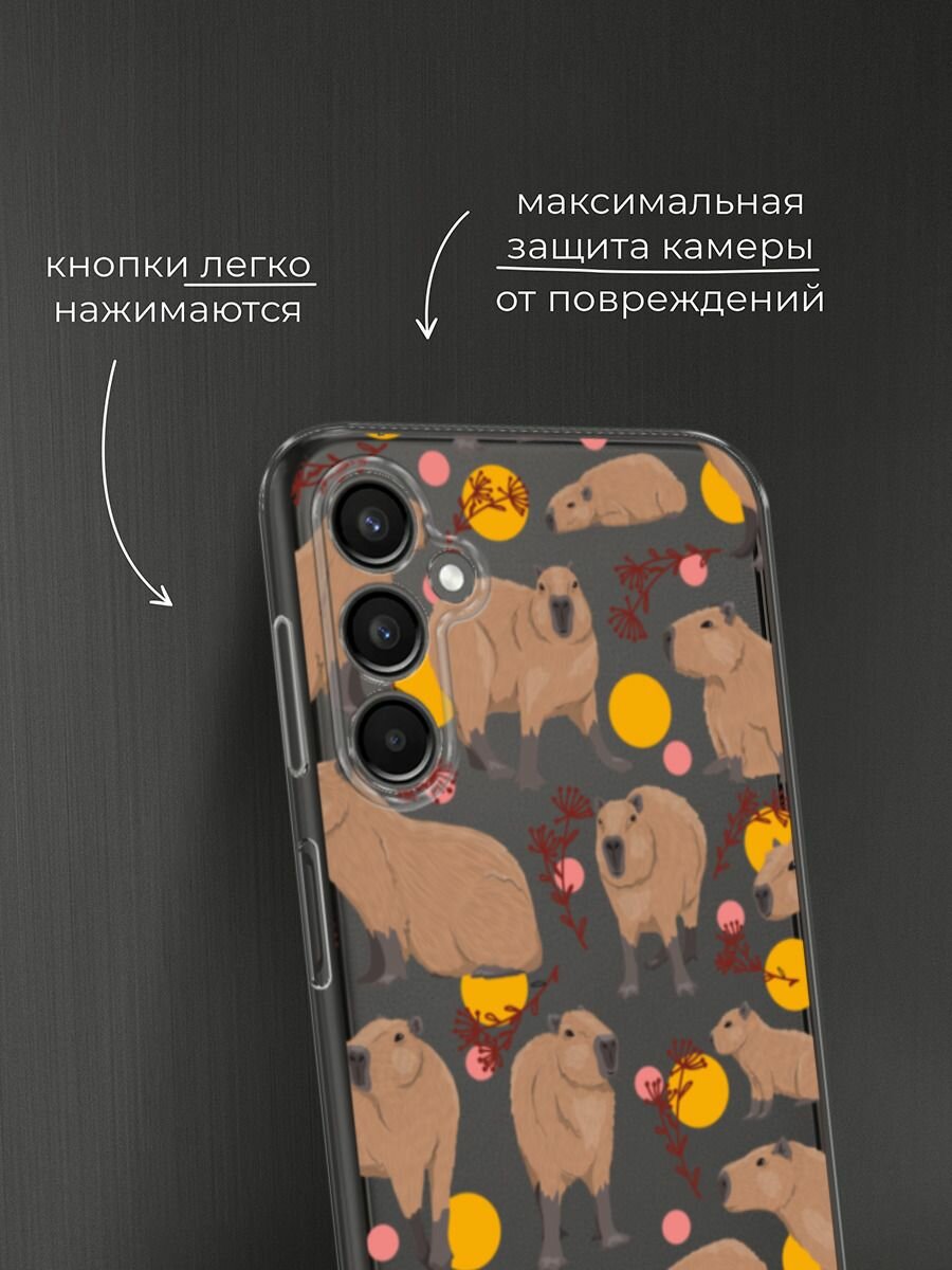 Чехол на Samsung Galaxy A24 / Самсунг Галакси A24 с принтом "Капибара паттерн", прозрачный — фото 1
