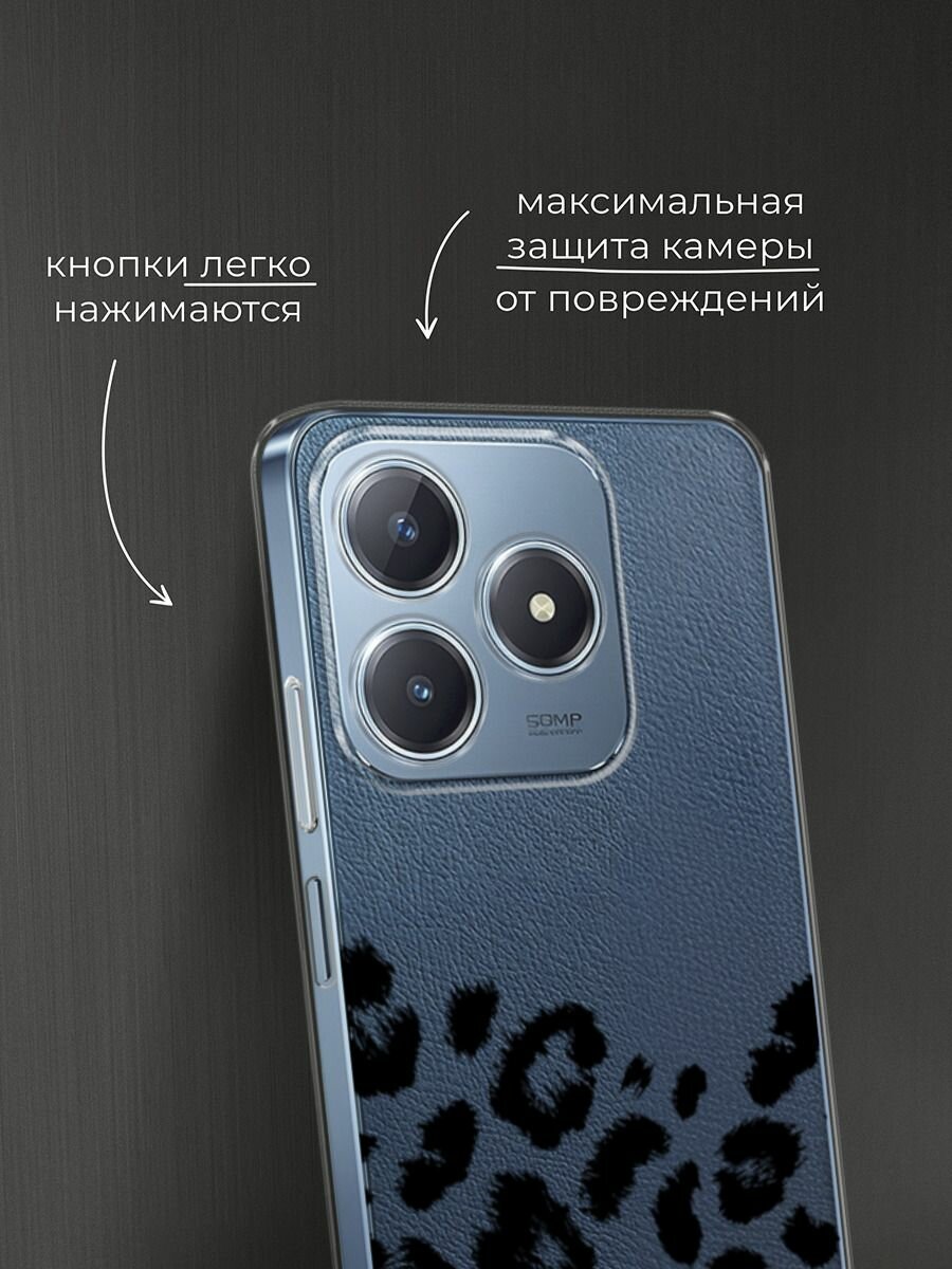 Чехол на Realme C63 / Реалми С63 с принтом "Окрас леопарда фон черный", прозрачный — фото 1