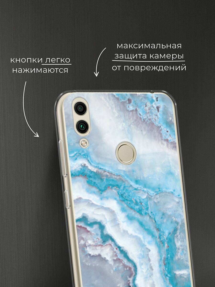 Чехол на Honor 8C / Хонор 8С с принтом "Нежно-голубой мрамор" — фото 1