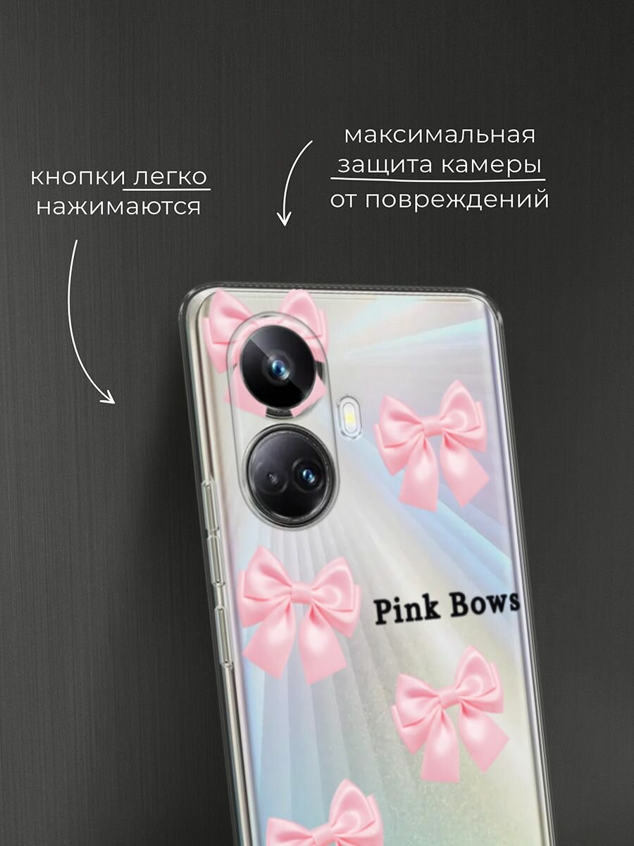 Чехол на Realme 10 Pro+ / Реалми 10 Про+ с принтом "Pink Bows", прозрачный — фото 1