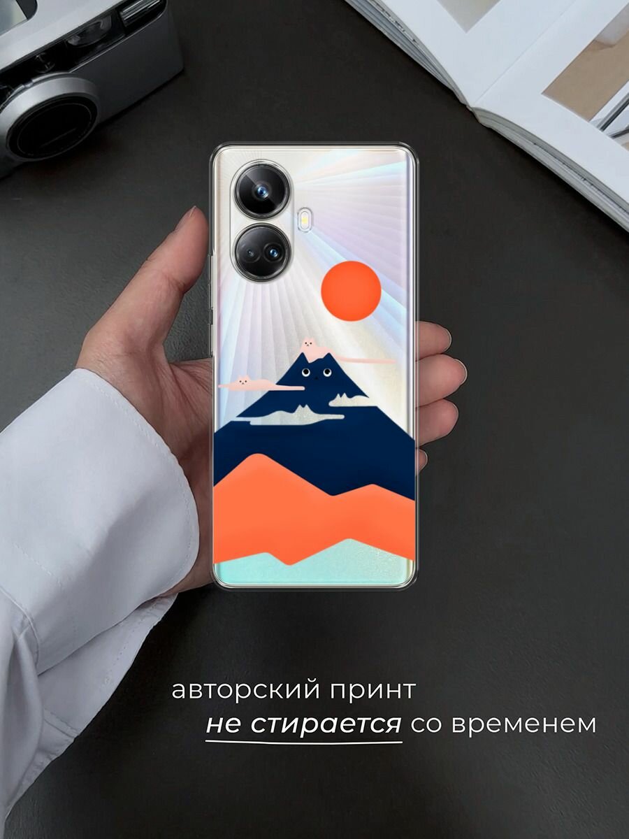 Чехол на Realme 10 Pro+ / Реалми 10 Про+ с принтом "Кот-гора", прозрачный — фото 1