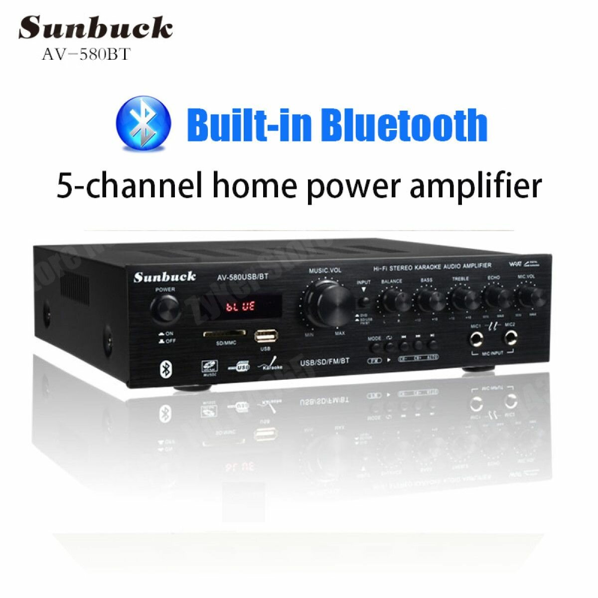 Домашний кинотеатр 5-ти канальный HI-FI усилитель Sunbuck PROever 580USB 1200 Вт, черный