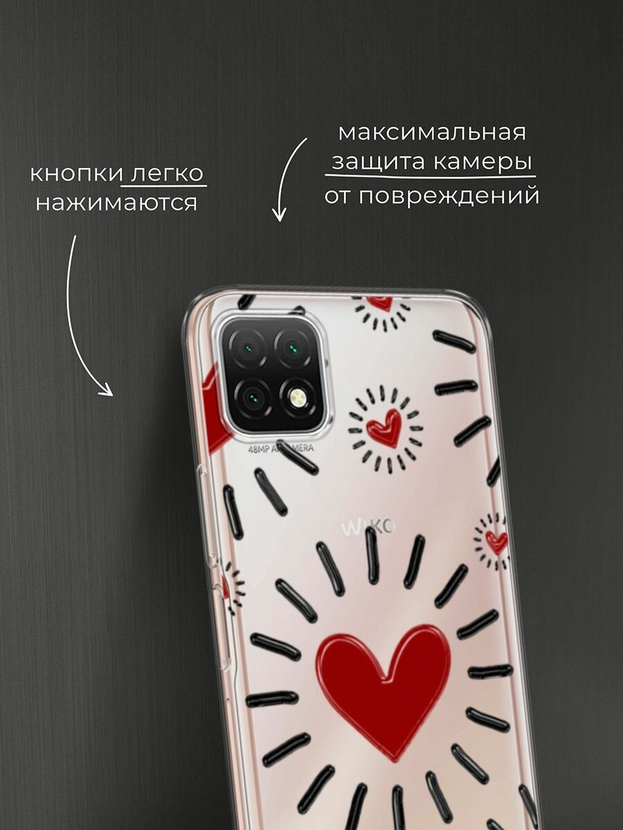 Чехол на Wiko T3 / Вико Т3 с принтом "Бордовые сердца паттерн" — фото 1
