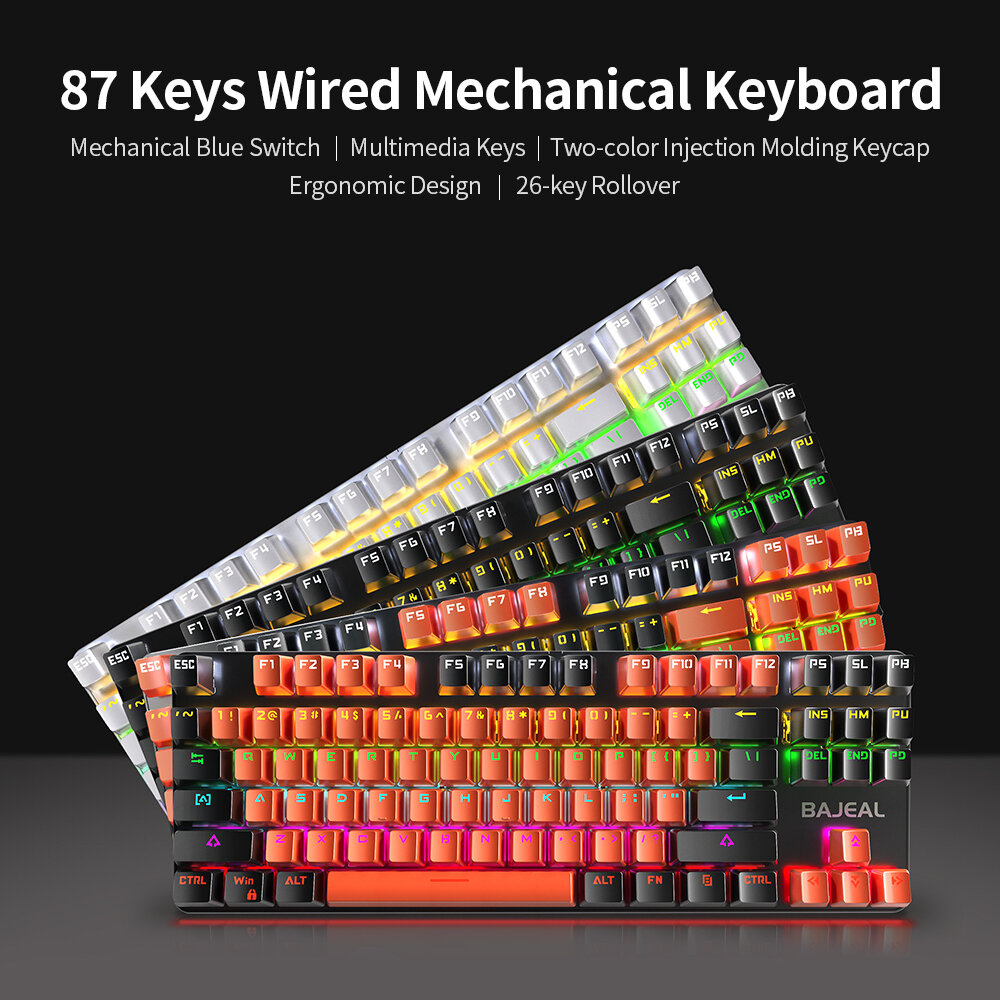 BAJEAL 87 клавиш механическая клавиатура проводная игровая механическая клавиатура с механическим синим переключателем RGB световой эффект белый