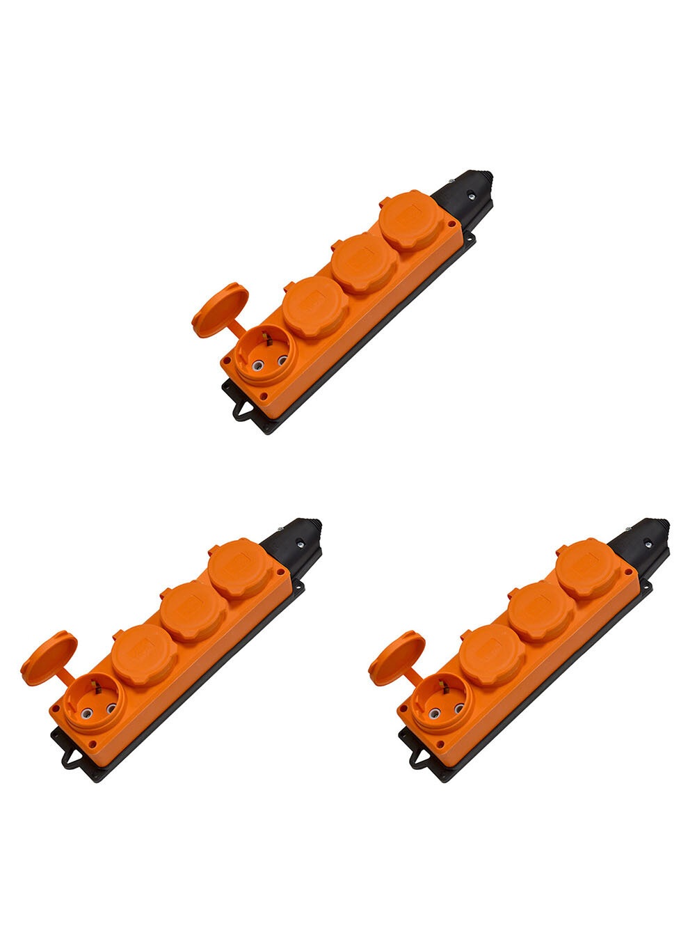 Колодка электрическая 4 розетки 16 А 250 В 3,5 кВт с заглушками компакт оранжевая (3035) (3 шт.)