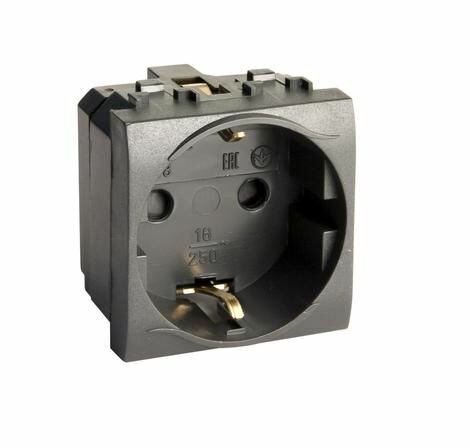 Розетка с заземлением DKC BRAVA, 2 модуля, со шторками, черная