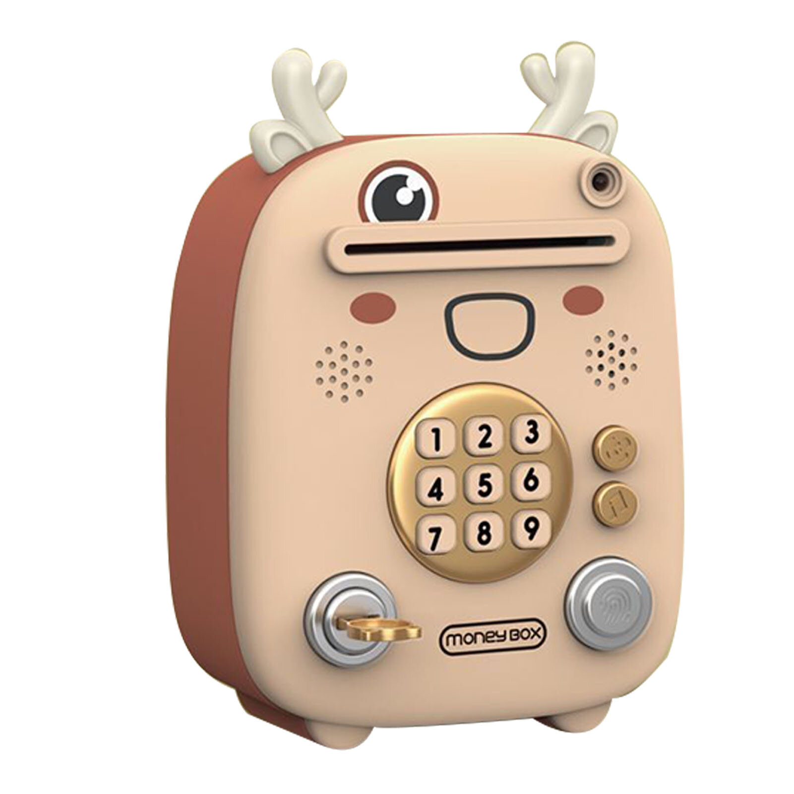 Mini Piggy Bank Singing Electronic Money Storage Box with Fingerprint Password Face Recognition Light Music for Kids Boys Girls Little Deer
