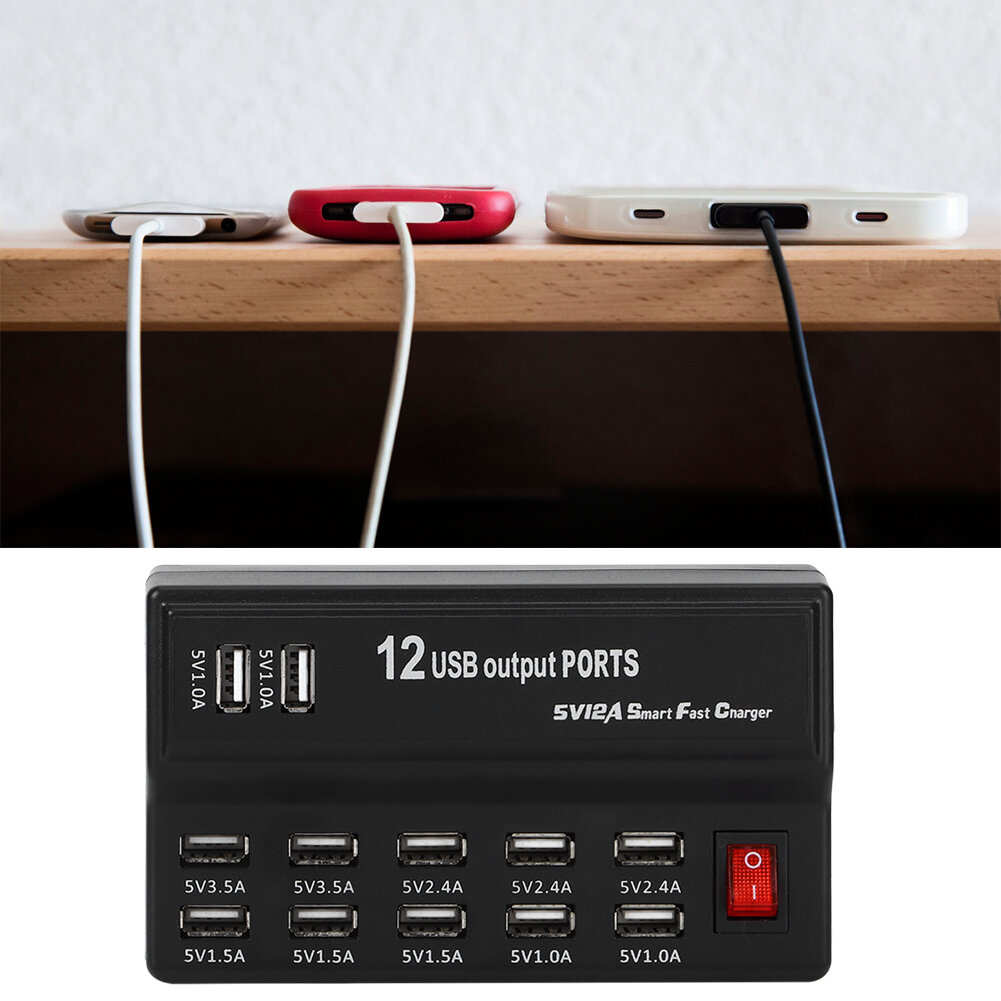 Многопортовое бытовое устройство с 12 портами USB, удлинитель для быстрого зарядного устройства для вентилятора мобильного телефона 100-240 В (вилка европейского стандарта)