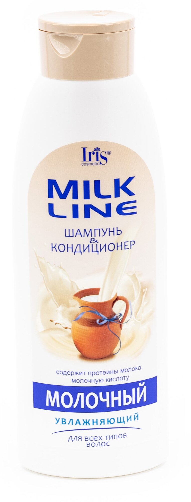 Iris cosmetic / Ирис косметик Шампунь-кондиционер для волос женский Milk line Молочный увлажняющий для всех типов волос 500мл