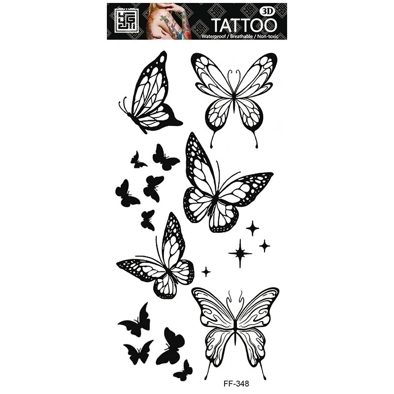Красочная бабочка, водонепроницаемая временная татуировка, наклейка на половину руки, хипстер, черный цветок, красота, перенос, моющийся тотем 31-QFF-348