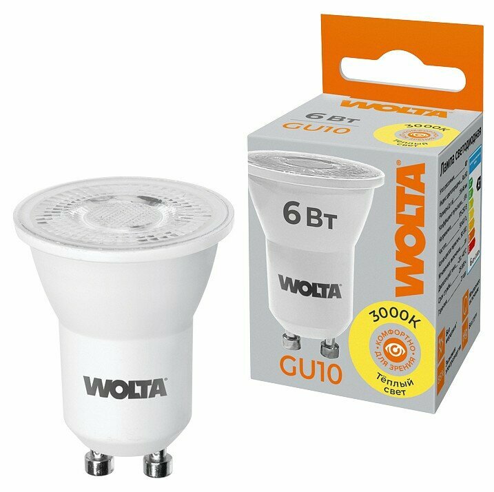 Лампа светодиодная Wolta GU10 6Вт 3000K WSTD-JCDR-MR11-6W3KGU10-L