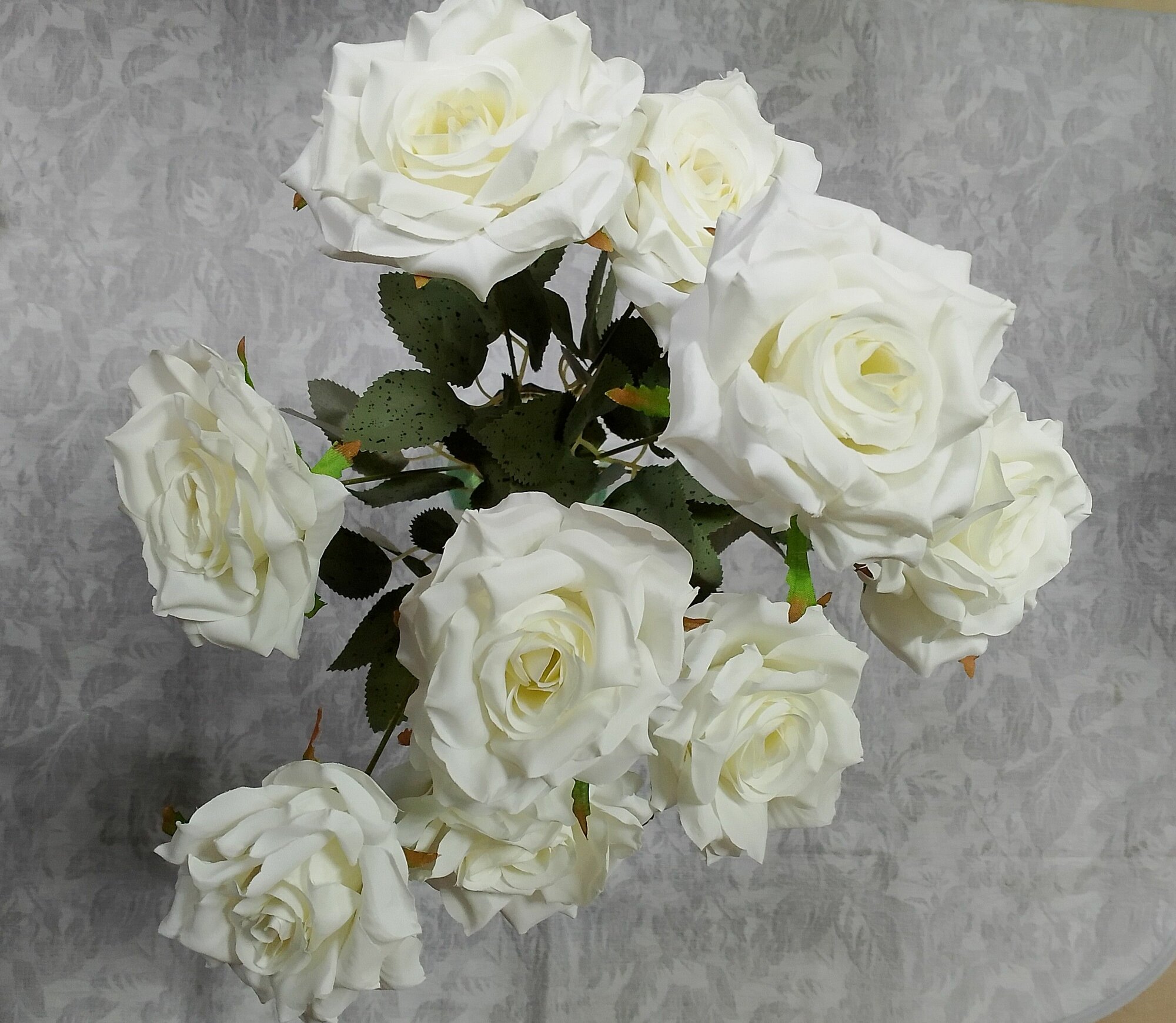 Искусственные цветы Букет Роза, 9 бутонов, 50см, цвет: белый