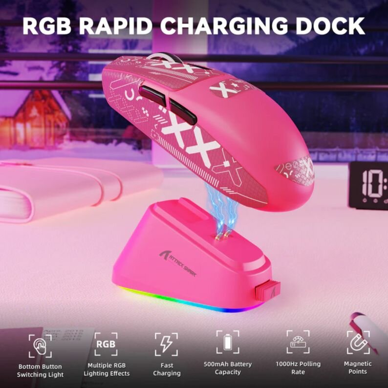 Беспроводная игровая мышь Attack Shark G3 PRO, Bluetooth + 2.4Ghz USB, PAW3311, 25000Dpi, Ягодный Красный
