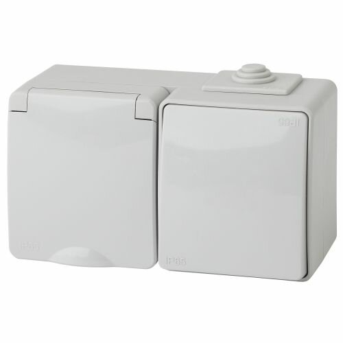 Блок Розетка + выключатель IP65 16АХ-250В серый ЭРА Эксперт 11-7601-03