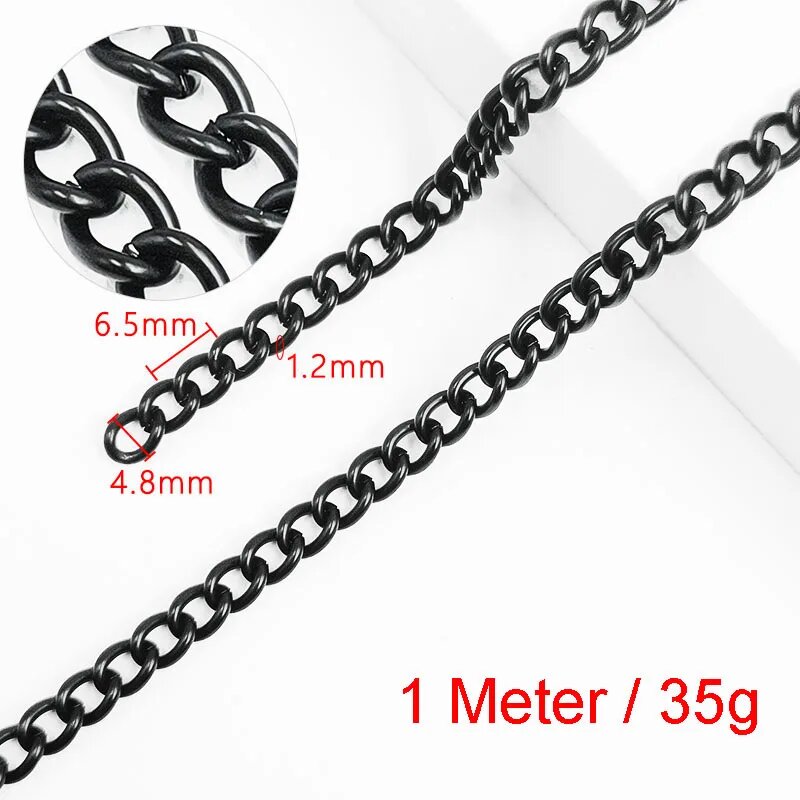 Металлическая черная витая цепочка V-REX 1 метр 1.2x4.8x6.5mm