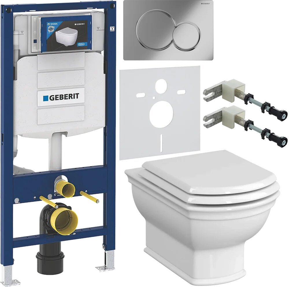 Комплект Унитаз подвесной VitrA Valarte 7805B003-0075 / Крышка 124-003-009 с микролифтом / Инсталляция Geberit Duofix UP 320 111.300.00.5, Кнопка Sigma хром, Крепления к стене