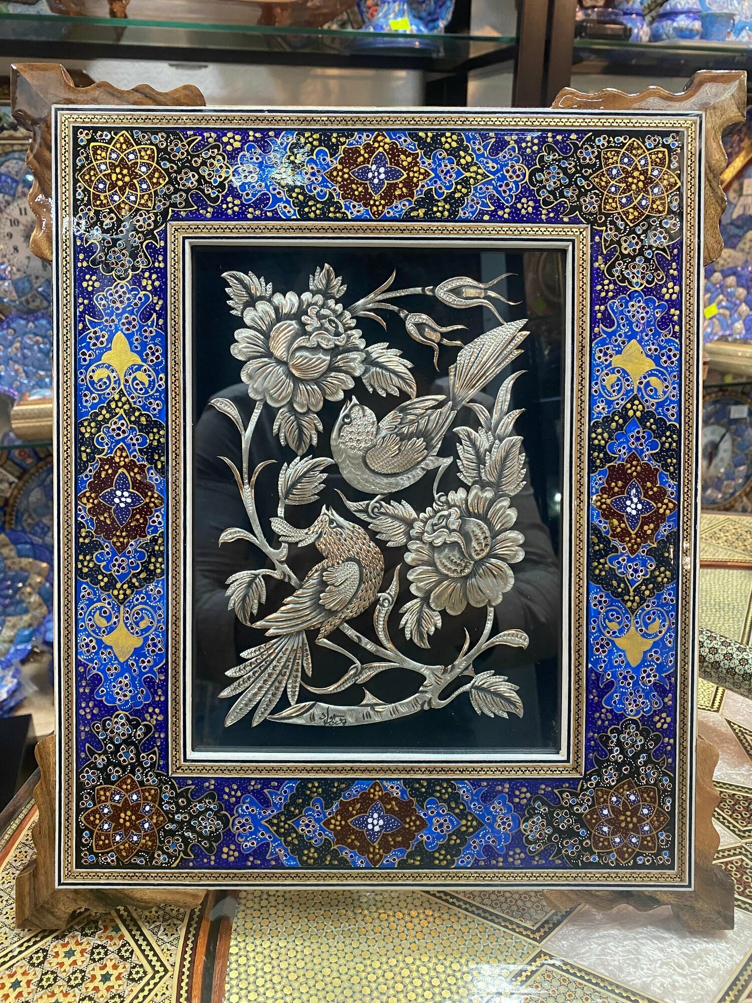 Панно "Персидский базар", дерево/медь/стекло, ручная работа, 32x38 см