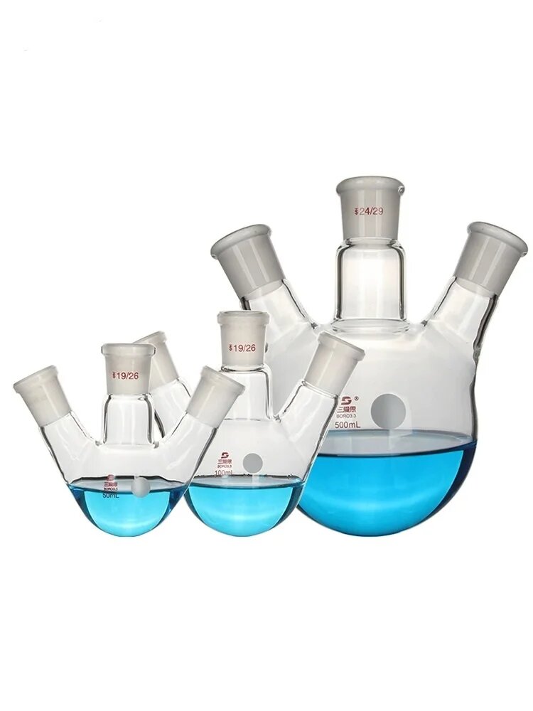 1 шт, 50/100/250/500/1000 мл/2000 мл трехгорлая колба с круглым дном, колба с круглым дном и тремя горловинами, лабораторная стеклянная бутылка