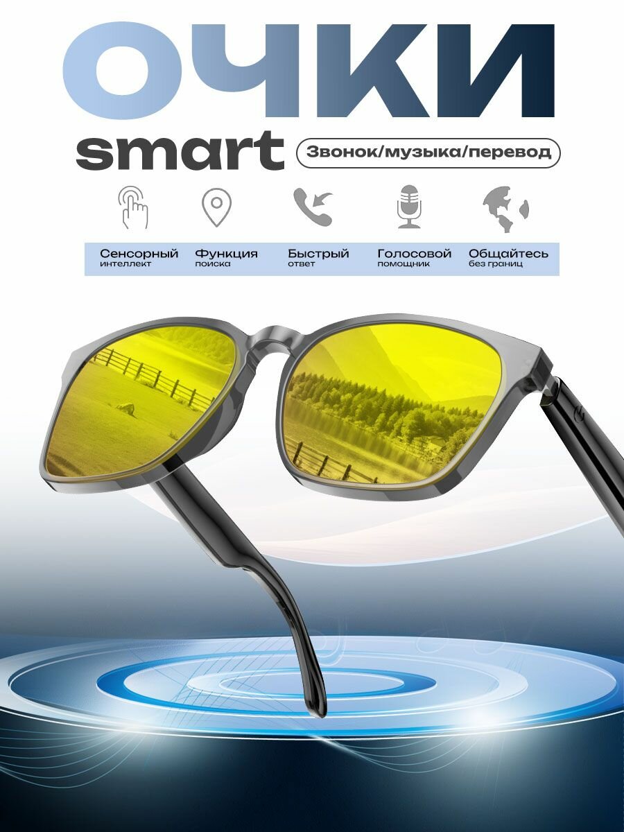 Умные очки с Наушники Bluetooth 2025 - защита от UV и синего света, голосовой помощник, Для работы, спорта и вождения