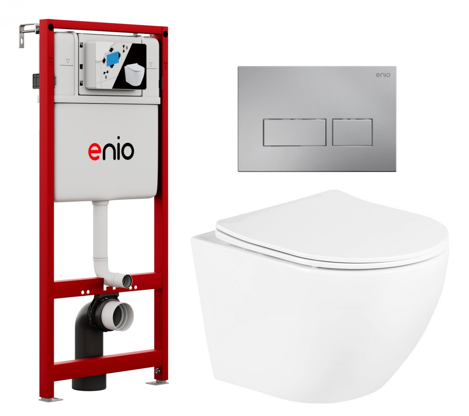 Комплект 3 в 1 инсталляция Enio Profi EN7050050 + Унитаз подвесной BelBagno Uno BB3105CHR/SC + кнопка хром матовый Linea