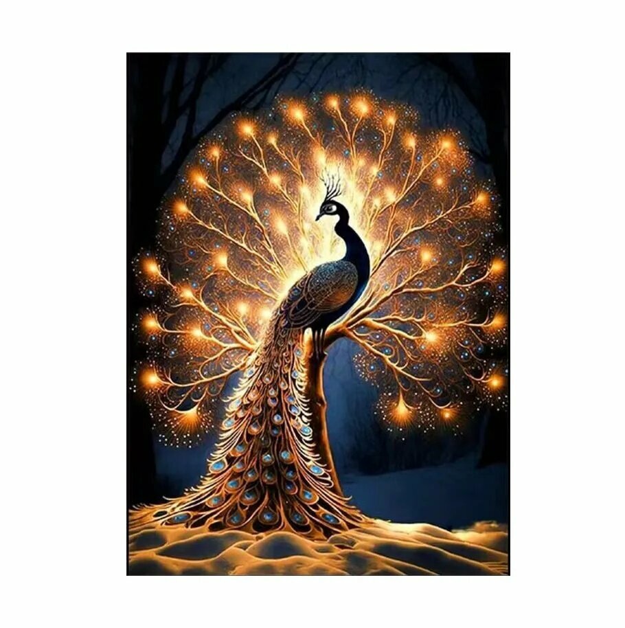 FangYuan-Алмазная мозаика-Золотое перо Павлина-50х75см