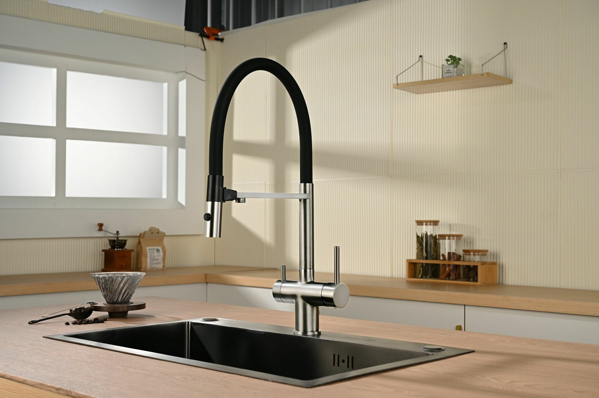 Смеситель для кухни Vincea VKF-120CH, с гибким изливом, фильтром для питьевой воды, хром
