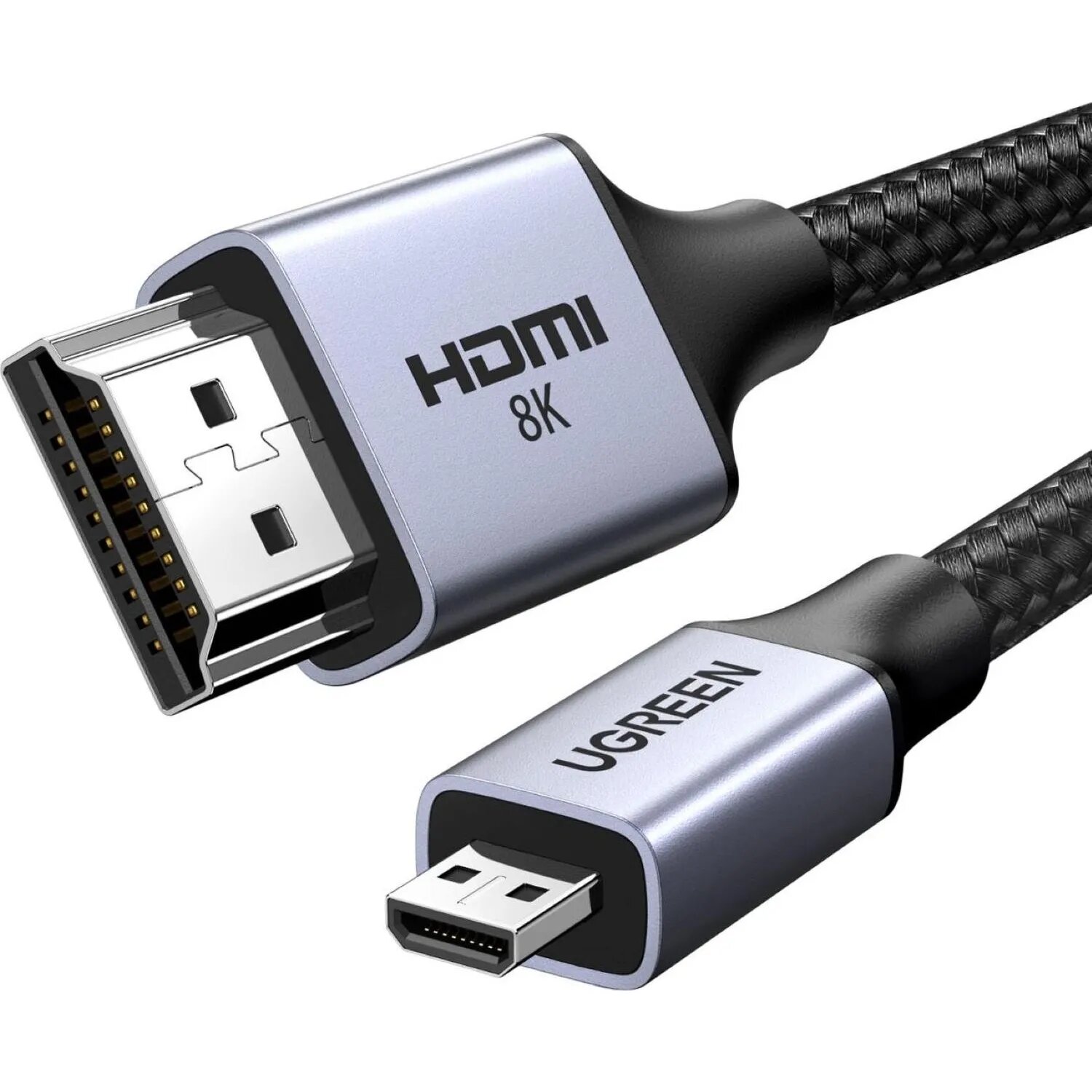 Кабель UGREEN HD164 (15517) Micro HDMI to HDMI 8K Cable. 2м. серый космос
