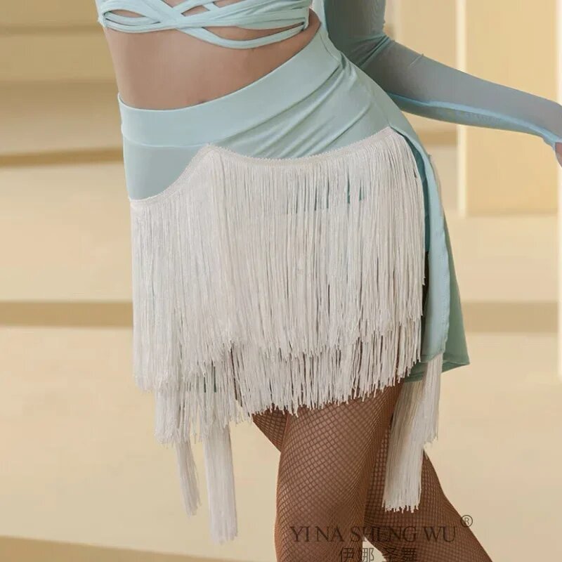 YI NA SHENG WU Черное платье для латиноамериканских танцев из полиэстера XXL, Light Cyan Skirt