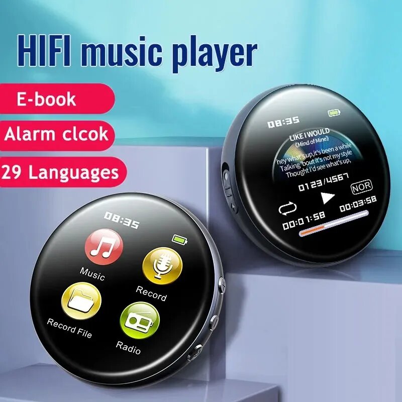 Мини-круглый MP3-плеер, встроенный динамик Walkman, FM-радио, электронная книга, часы, запись для детей, студентов