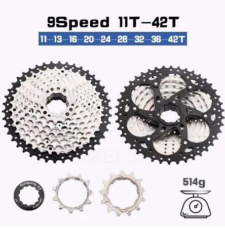 Кассета для горного велосипеда SUNSHINE 9 скоростей 11-42T совместимая с Shimano