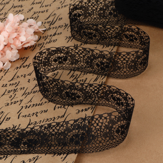 Кружево капроновое 35 мм, чёрный, 10 м
