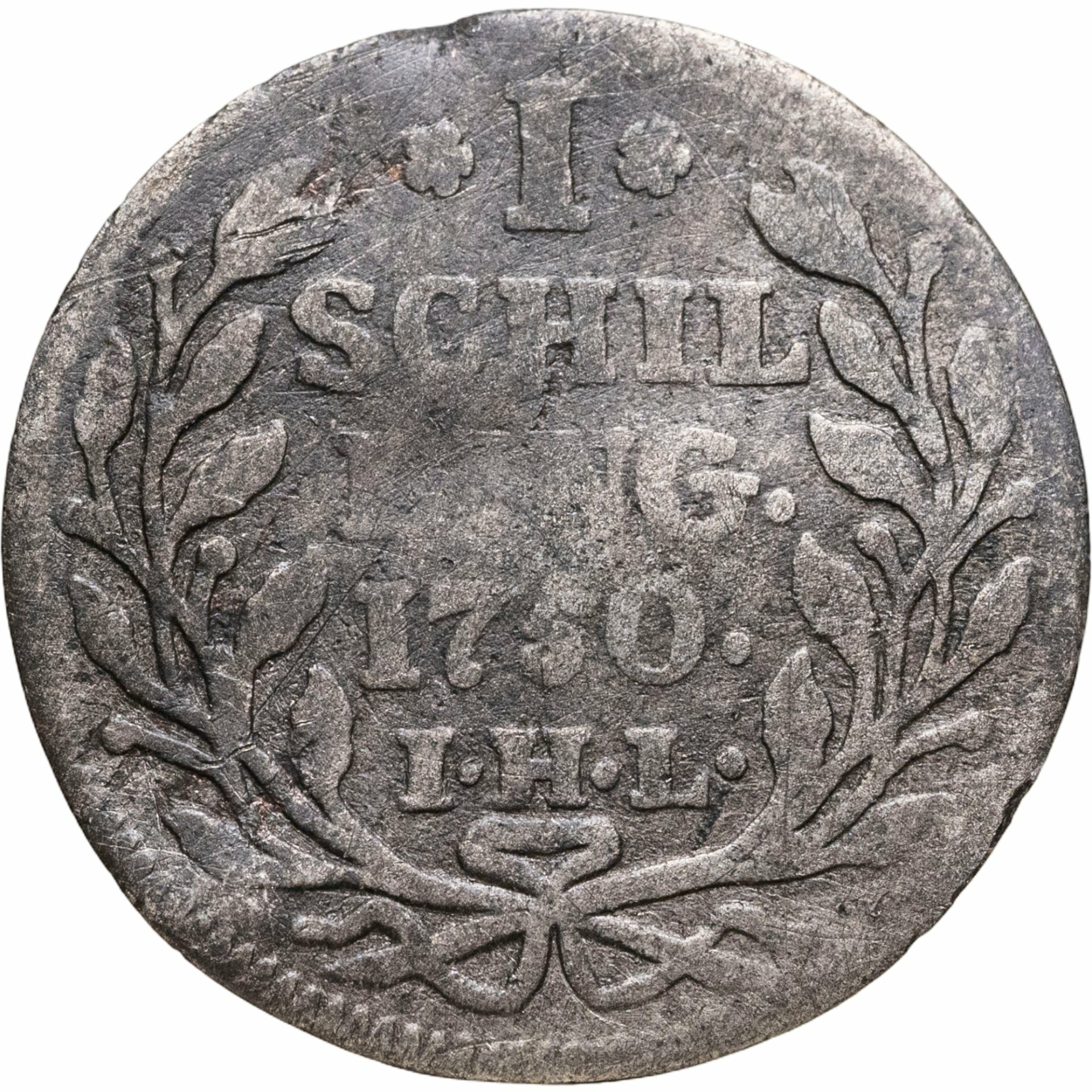 Гамбург 1 шиллинг 1750, Серебро 500, в сохранности F-VF