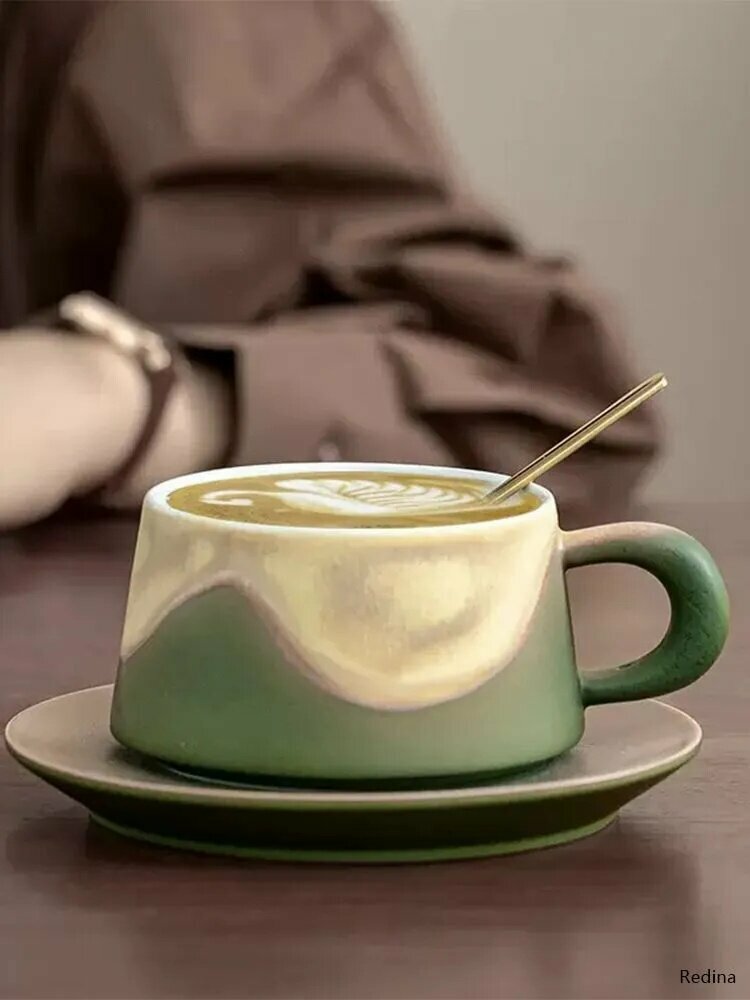 Керамическая кофейная чашка-Простая подарочная коробка Jianshan Coffee Cup (зеленая), 240 мл, 3 шт