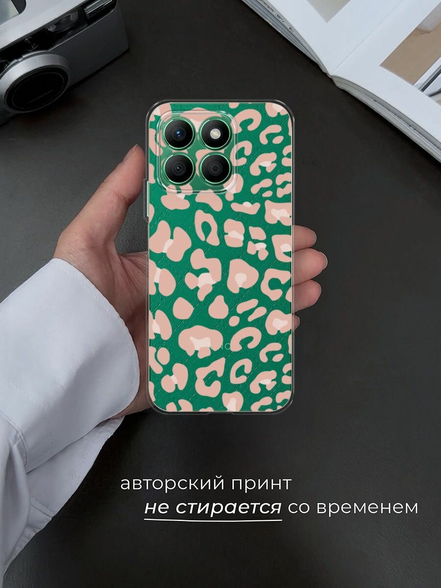 Чехол на Honor X8B / Хонор X8B с принтом Паттерн бежевый леопард, прозрачный — фото 1
