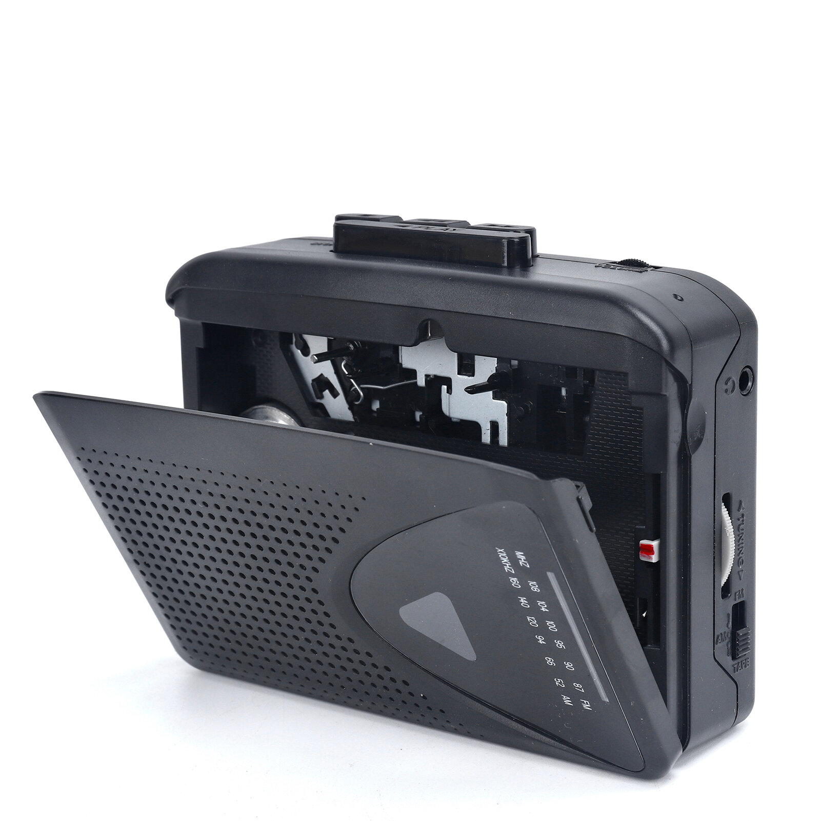 Портативный кассетный плеер Walkman с ретро-колонкой, множественными методами питания, функцией радио AM/FM, черный цвет, материал ABS, FM 87-108 МГц, AM 520-1600 кГц, разъем для наушников 3.5мм, размер продукта 120*85*39мм, вес 172г, в комплект входят 1