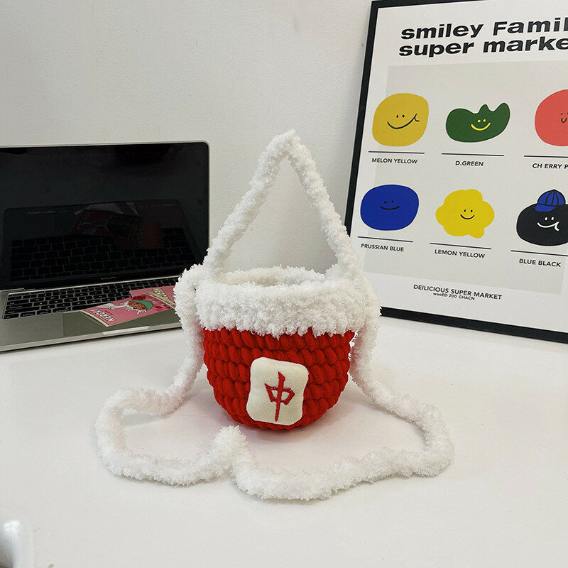 Очаровательная красная вязаная сумка для девочек из шерстяной пряжи