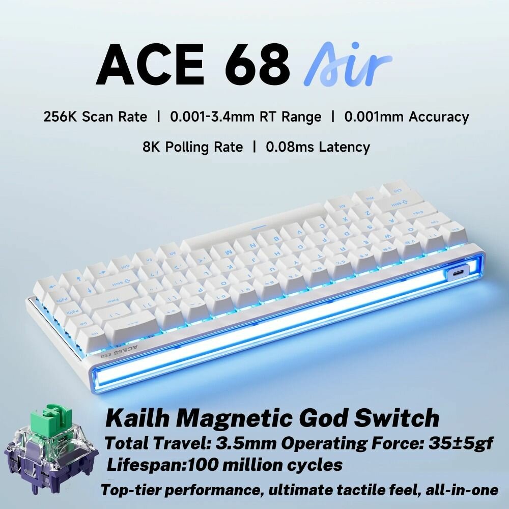 Mchose Ace68 Air Игровая клавиатура с частотой опроса 8K + 256K Динамический световой короб RGB(God Magnetic)