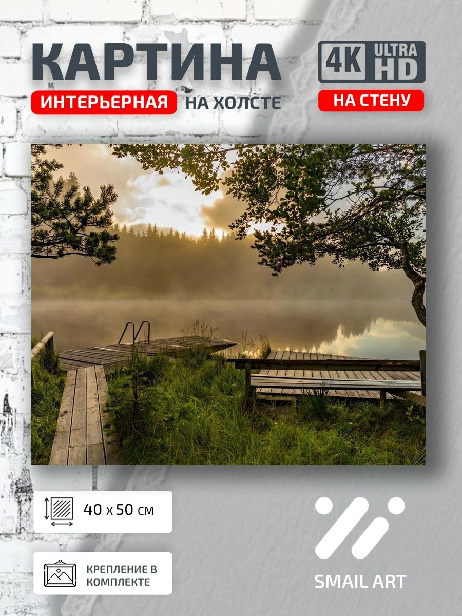 Картина на холсте интерьерная 40 на 50 на стену утро туман для студии атмосфера