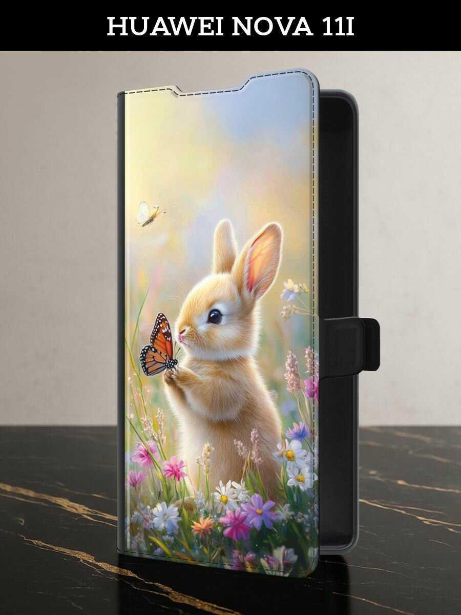 Чехол-книжка на Huawei Nova 11i (Хуавей Нова 11i) с картой кролик