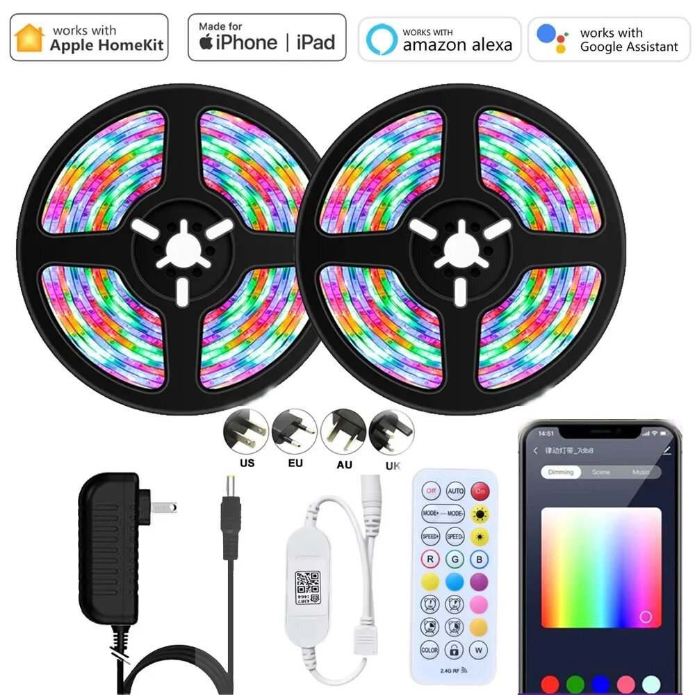 5M 10M Homekit Siri Voice Wi-Fi контроллер Apple Home DC12V 5050 RGB светодиодная лента Гибкая лента Умный дом для Alexa Google