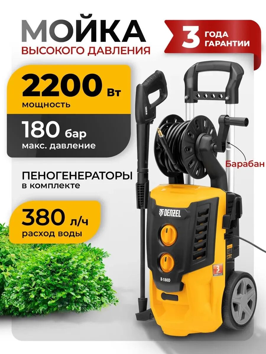 Мойка высокого давления R-180D 2200Вт, 380 л/ч, 58239