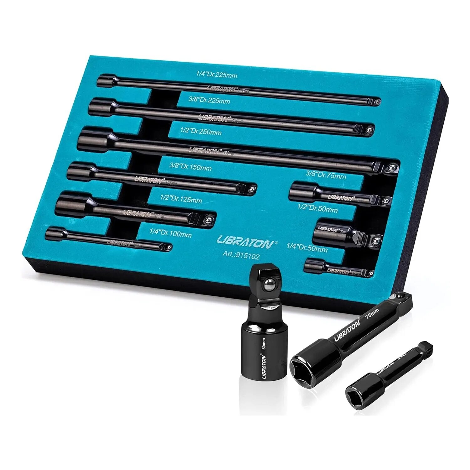 Набор удлинителей Libraton 1/4", 3/8", 1/2" 9PCS Black